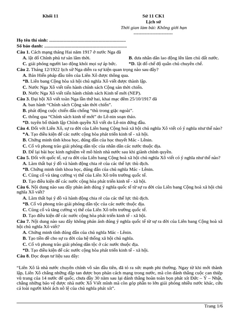 TH I Gian Làm Bài: Không Gi I H N | PDF