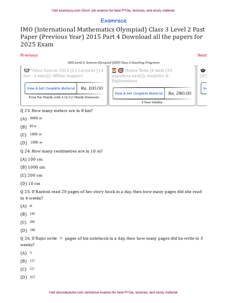 IMO Level 2 Class 3 Paper 2015 Part 4 | PDF