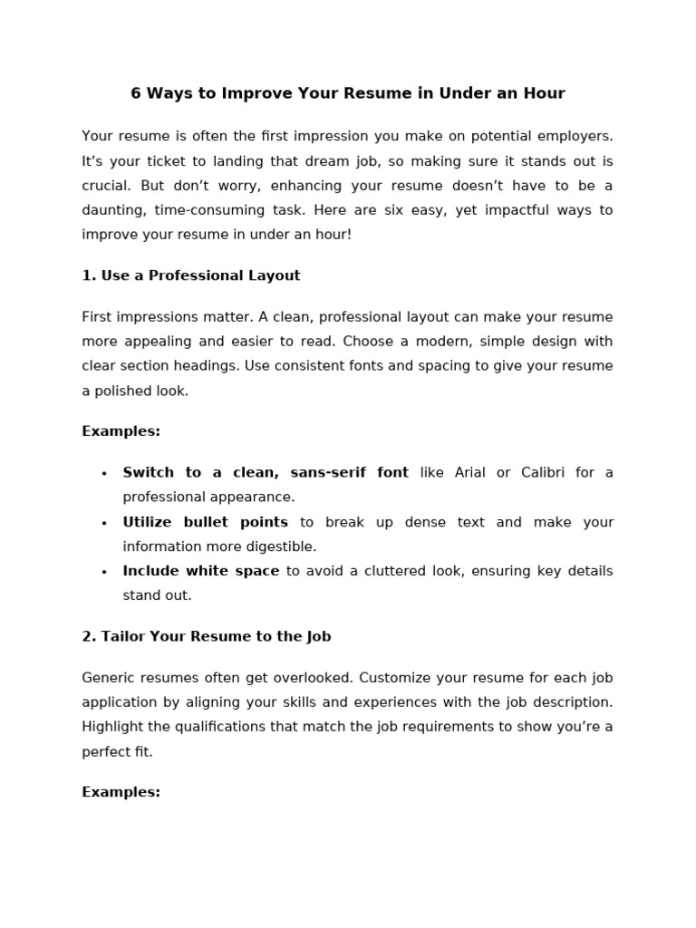 Improve Your Resume in 1 Hour | PDF | Résumé | Proofreading