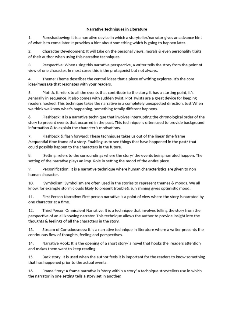 Key Narrative Techniques in Literature | PDF | Narration | Narrative