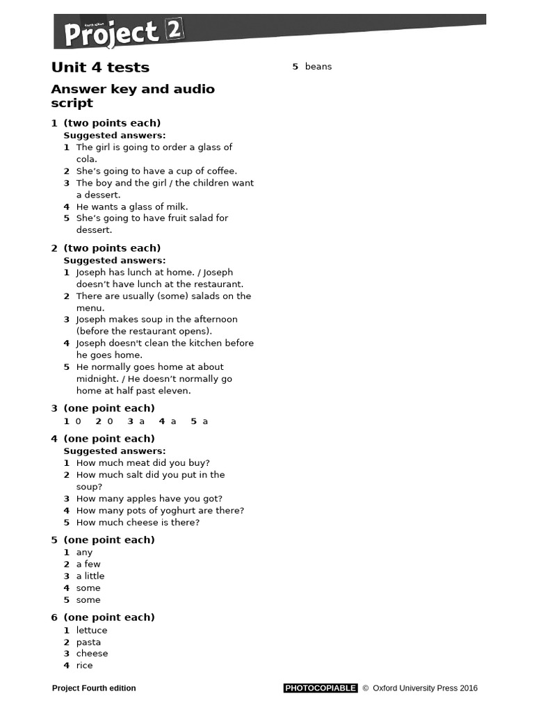 Unit 4 Answer Key and Audio Script | PDF | Lunch | Western Cuisine