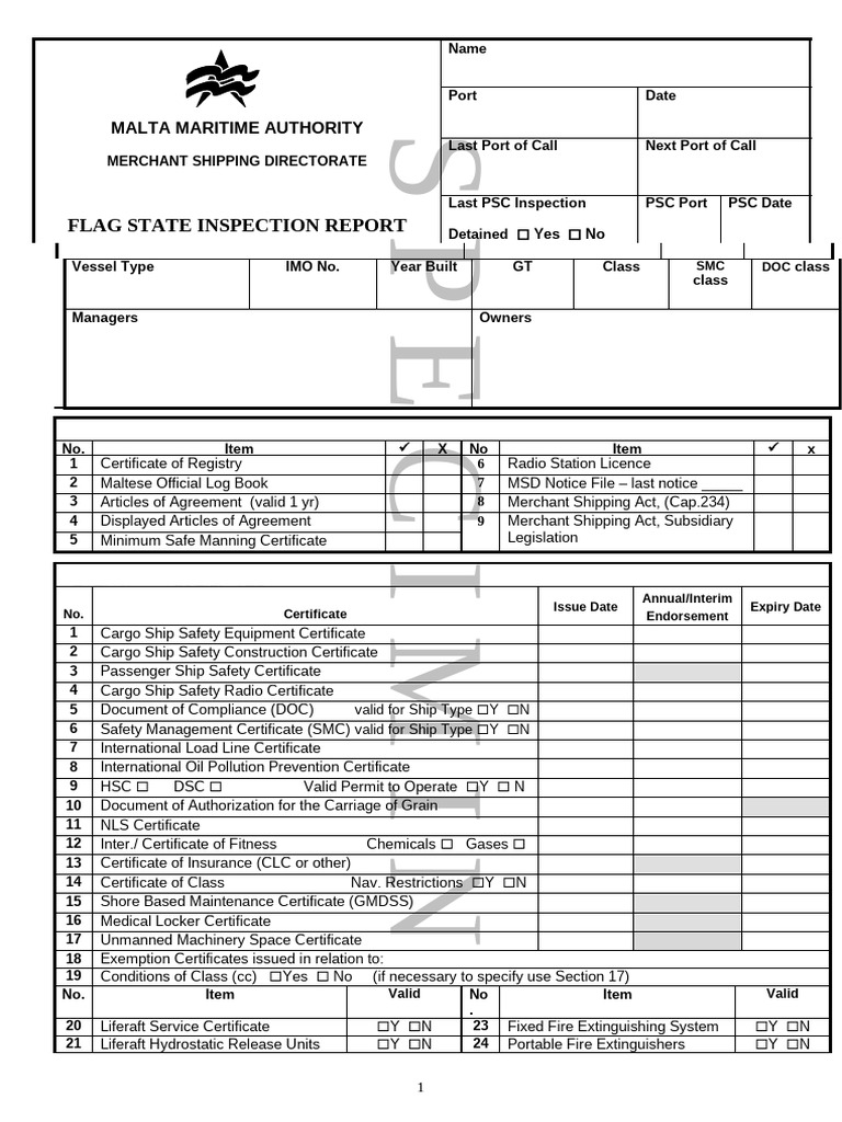 Fsi - Report Form Specimen | PDF | Water Transport | Shipping