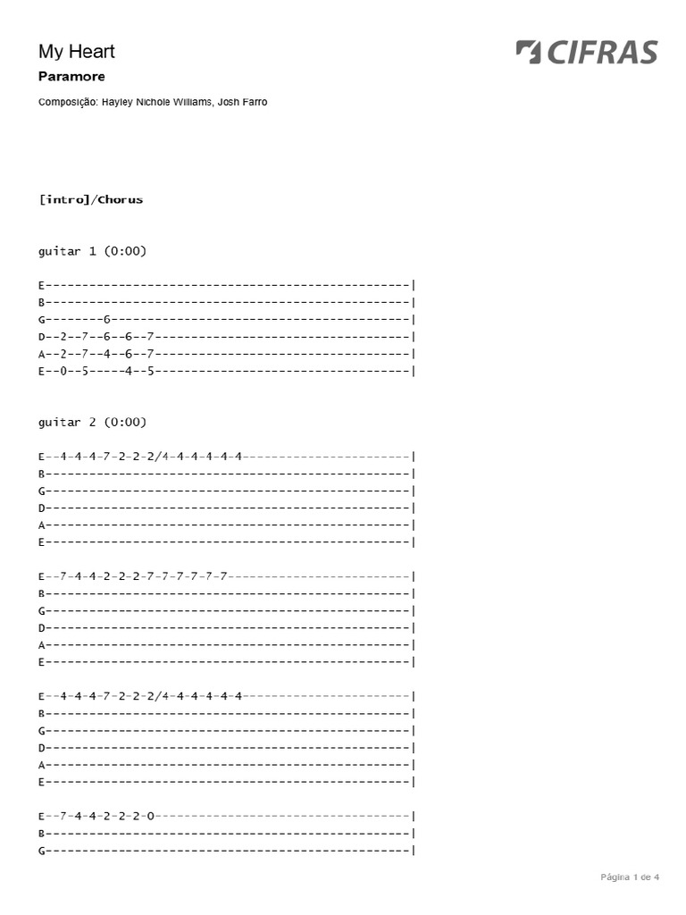 CIFRAS Tablatura Paramore My-Heart | PDF