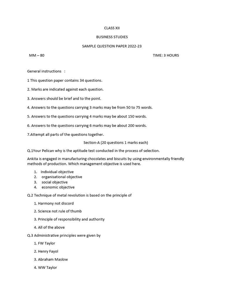Class 12th Paper | PDF | Business