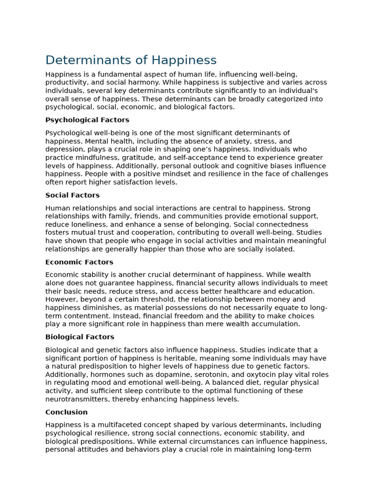Key Factors Influencing Happiness | PDF | Happiness | Well Being