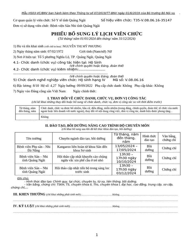 Phieu bo sung Ly lịch Vien chuc | PDF