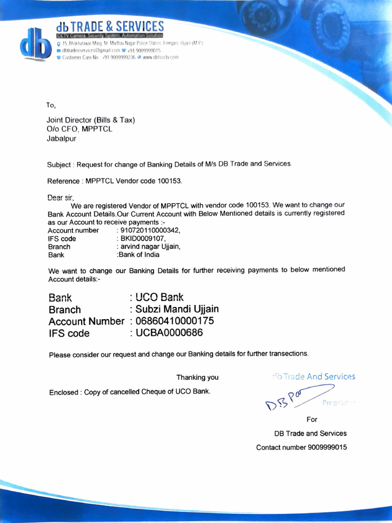 Change of Bank Account | PDF | Banking | Financial Services
