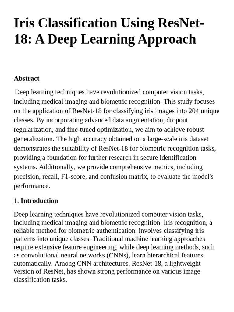 Iris Classification Using ResNe1 | PDF | Deep Learning | Biometrics