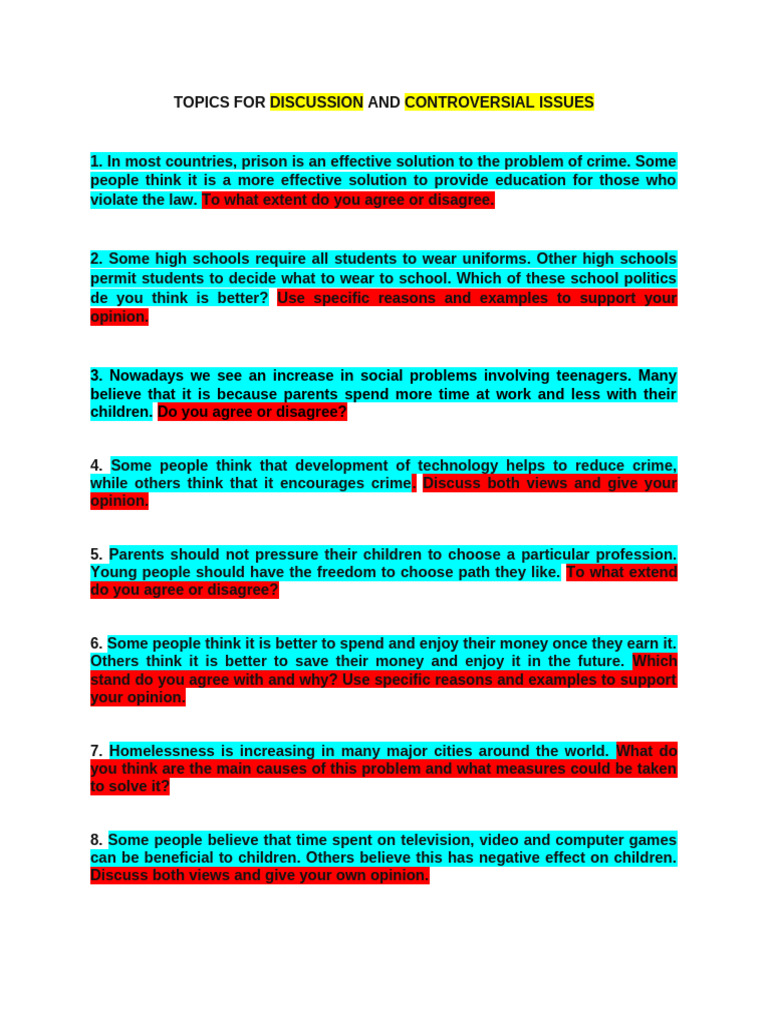 Discussion Topics on Social Issues | PDF