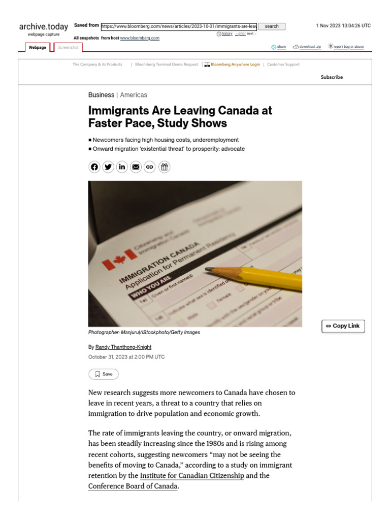Immigrants Are Leaving Canada at Faster Pace, Study Shows - Bloo | PDF ...