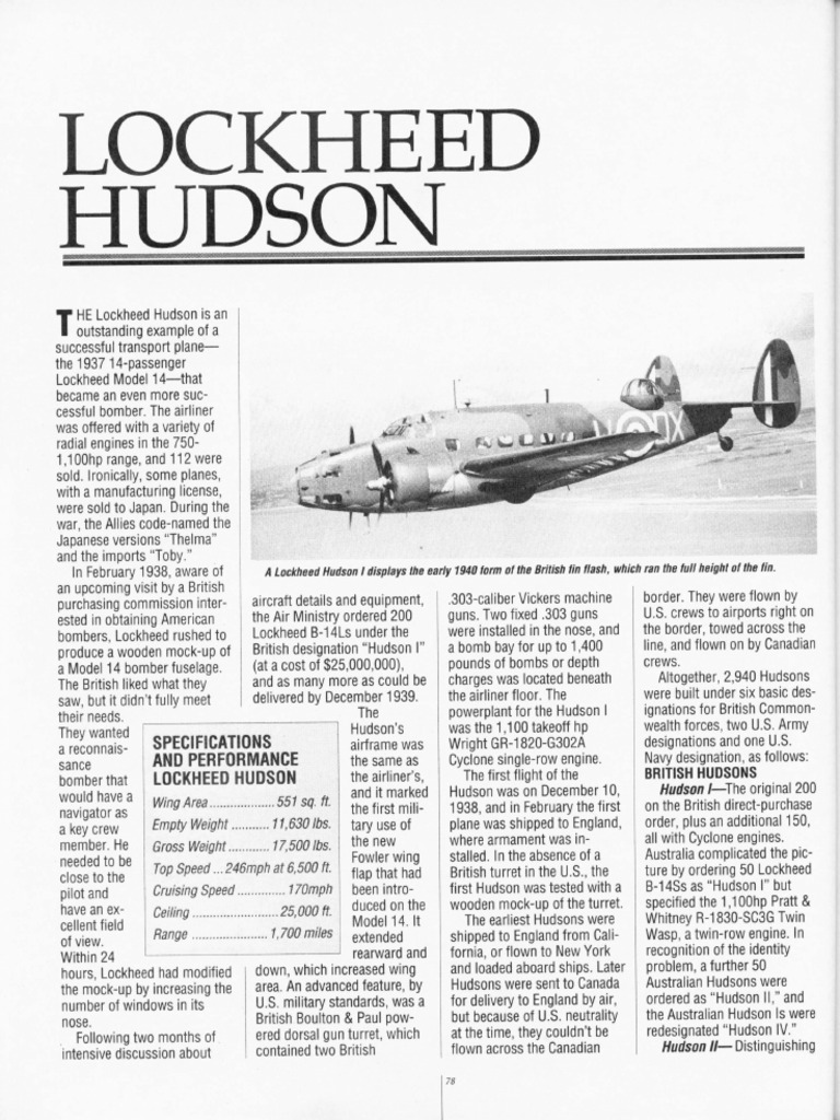 Scale Aircraft Drawings Vol. 2 20 - Lockheed Hudson | PDF