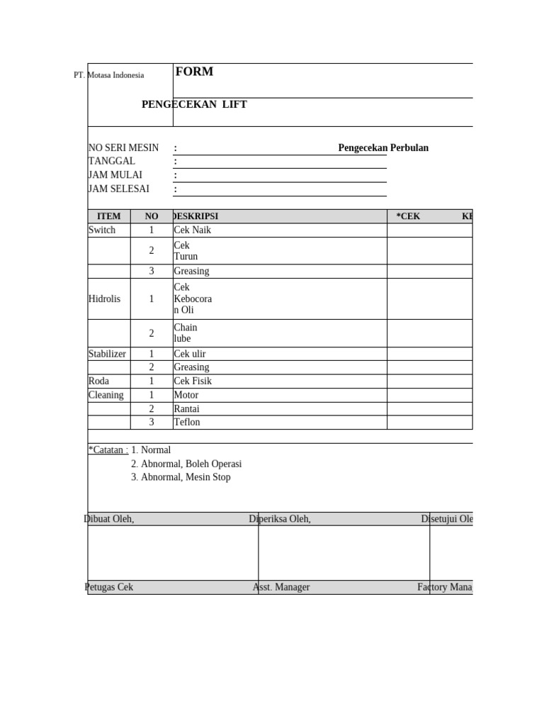FR EM2 021 Pengecekan Lift | PDF