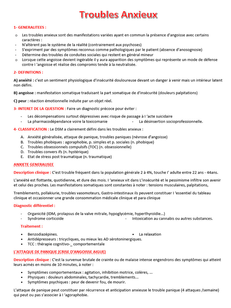 Troubles anxieux : symptômes et traitements | PDF | Attaque de panique ...