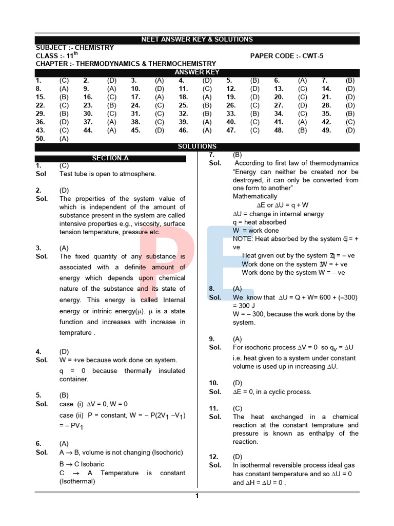 5 Thermodynamics Thermochemistry Solution | PDF | Heat | Entropy