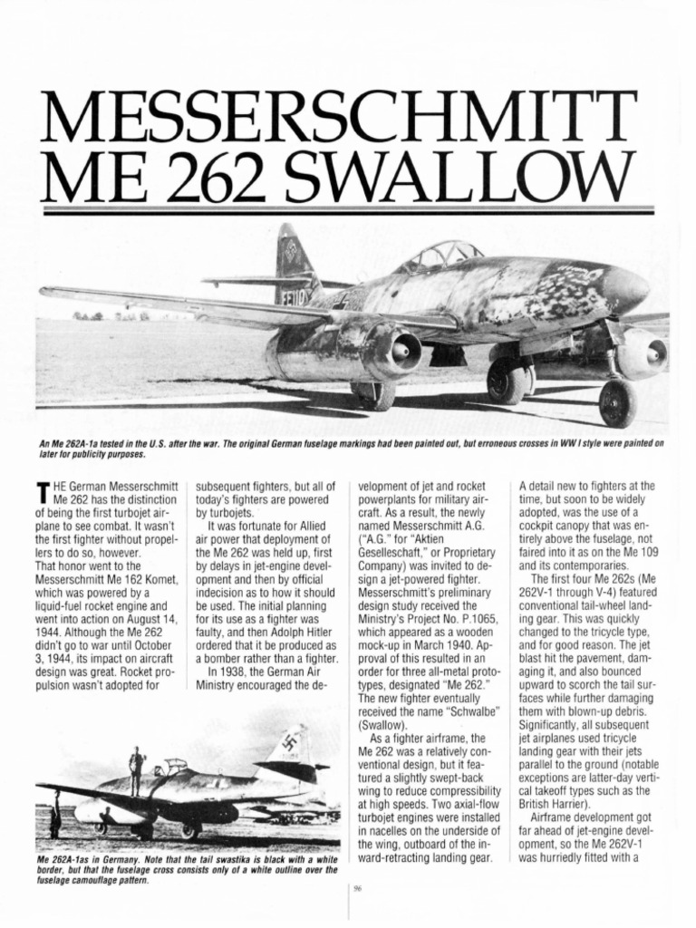 Scale Aircraft Drawings Vol. 2 25 - Messerschmitt Me 262 Swallow | PDF