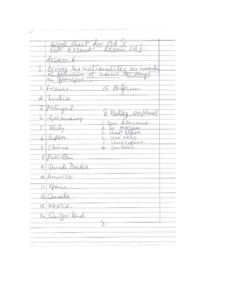CBSE Class 5 French Worksheet | PDF
