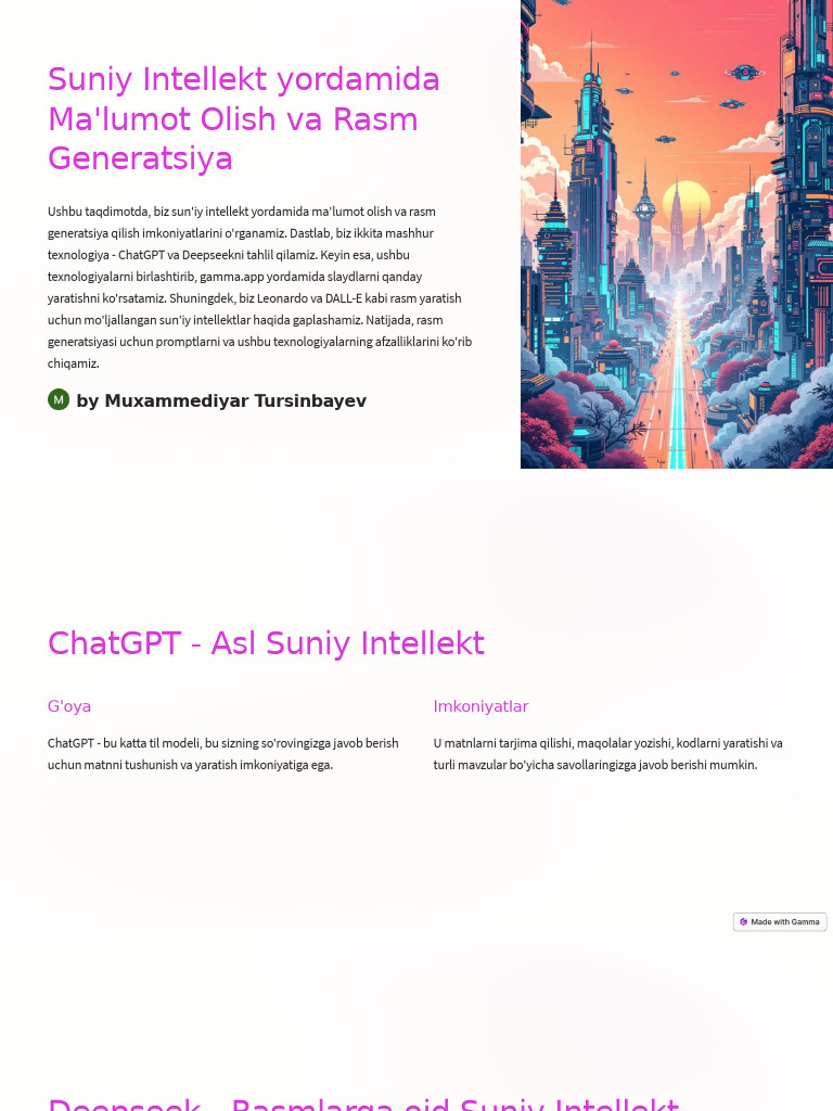 Suniy Intellekt Yordamida Malumot Olish Va Rasm Generatsiya | PDF