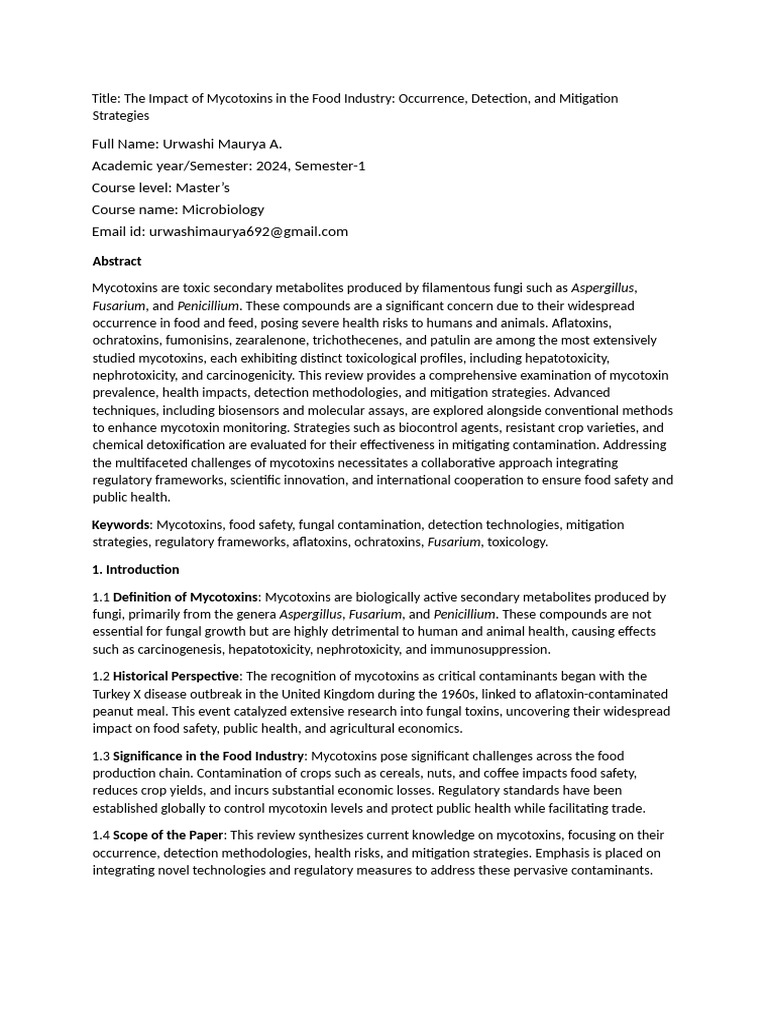Preprints 144015 Manuscript | PDF | Mycotoxin