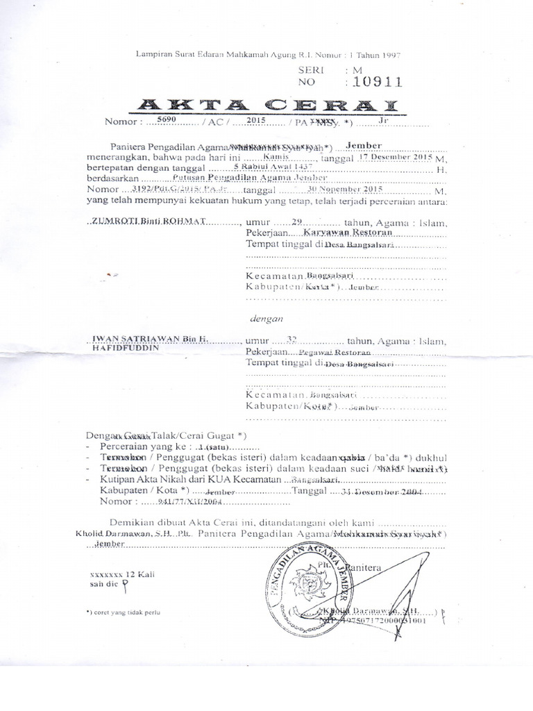 Akta Cerai Zumroti | PDF