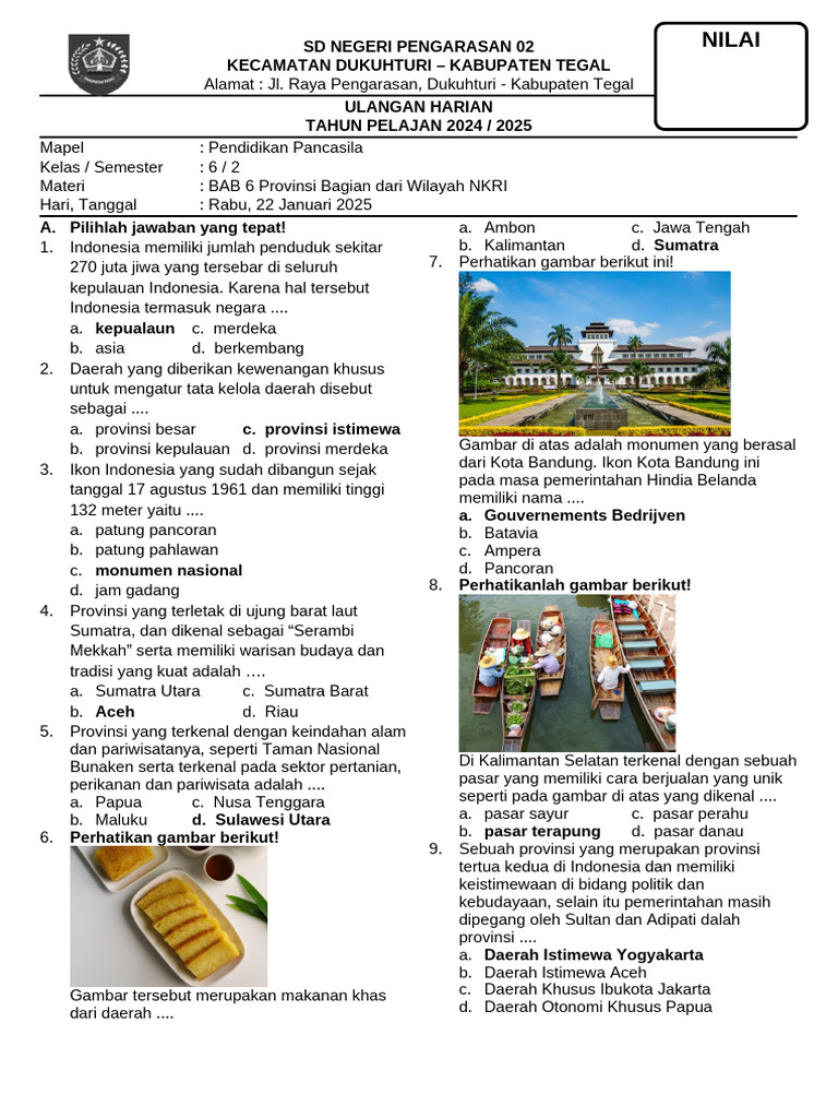 Ulangan Harian BAB 6 Pendidikan Pancasila Kelas 6 | PDF