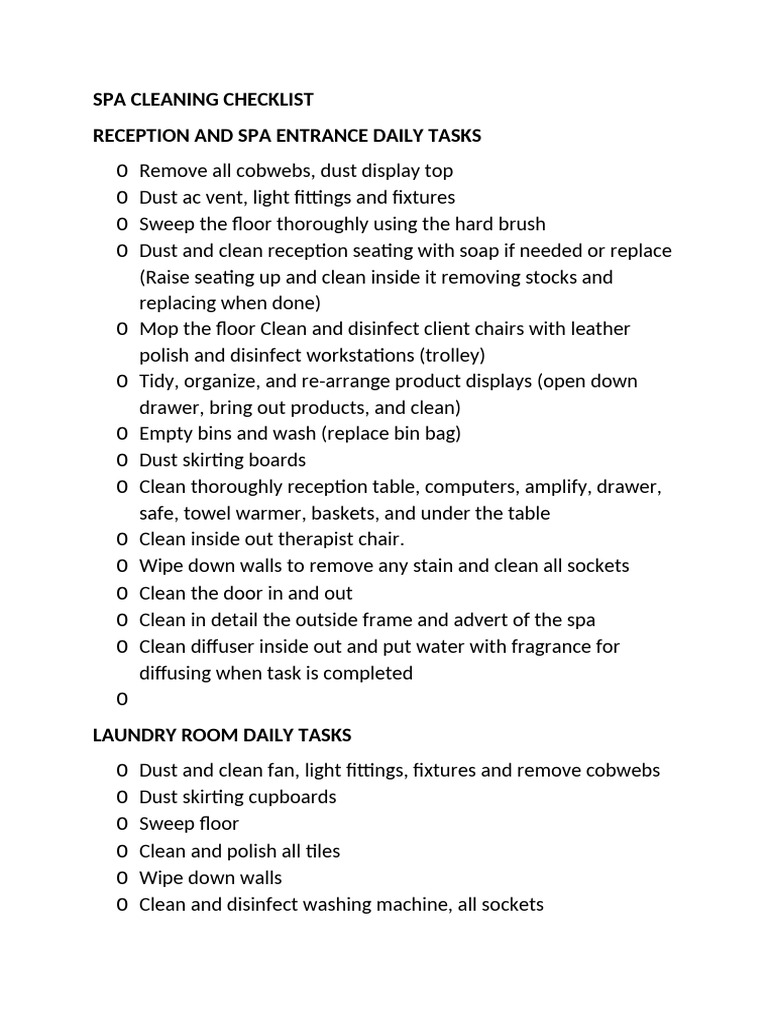 Cleaning Check List | PDF