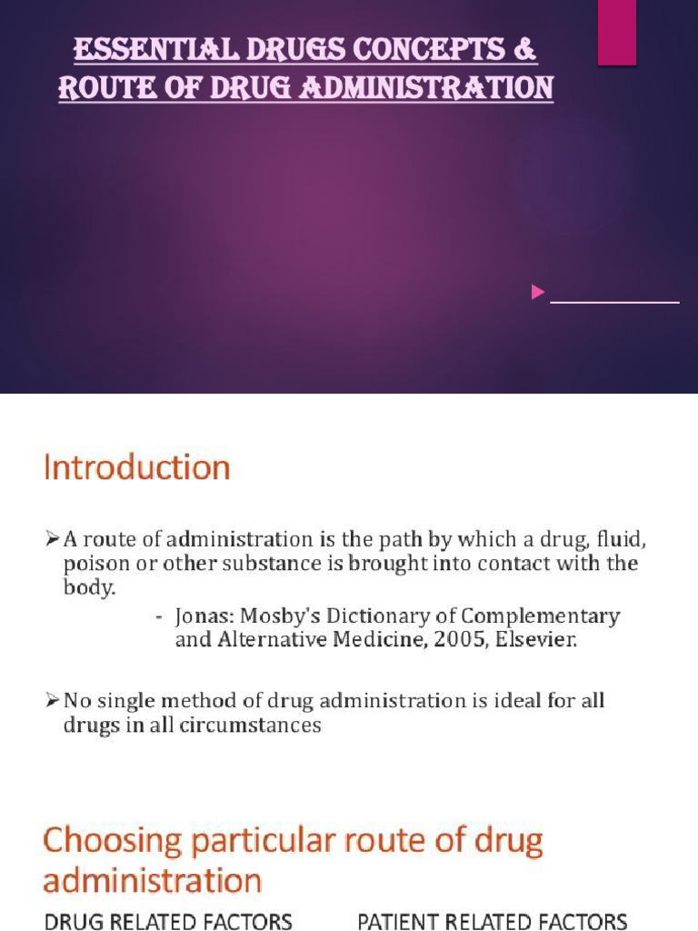 Essential Drugs Concepts & Route of Drug Administration | PDF