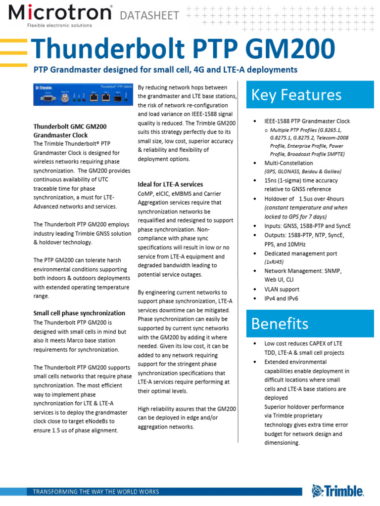 Thunderbolt PTP Grandmaster Clock PTP gm200 | PDF | Lte Advanced | Wireless