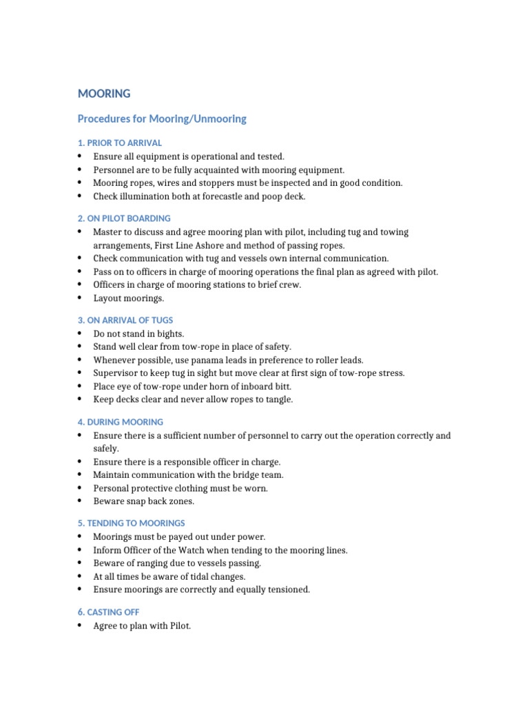 Mooring and Unmooring Procedures Guide | PDF