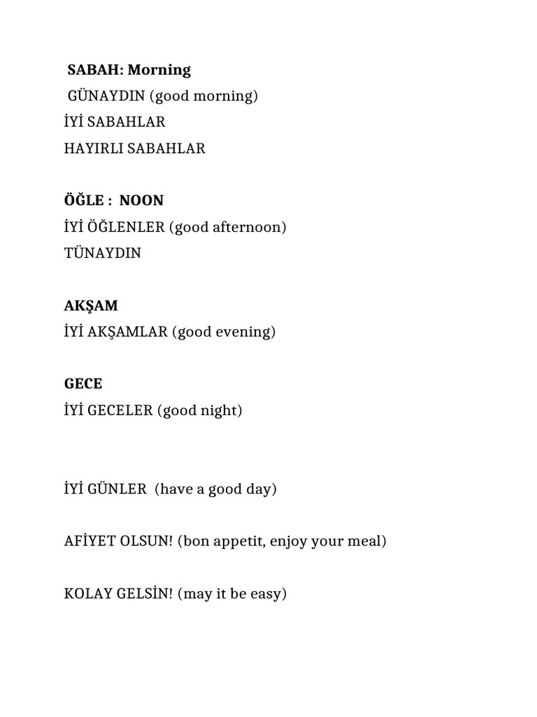 GÜNLÜK İFADELER (Everyday Expressions) | PDF