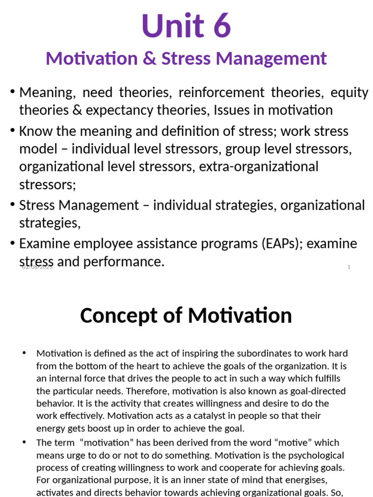 Unit 6 Motivation and Stress Management | PDF | Motivational | Motivation