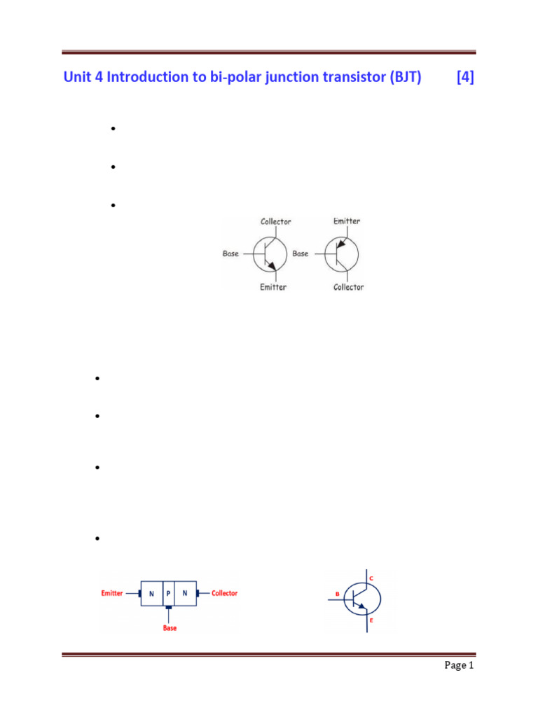 Unit-4 Final Introduction To Bi-Polar Junction Transistor (BJT) | PDF ...