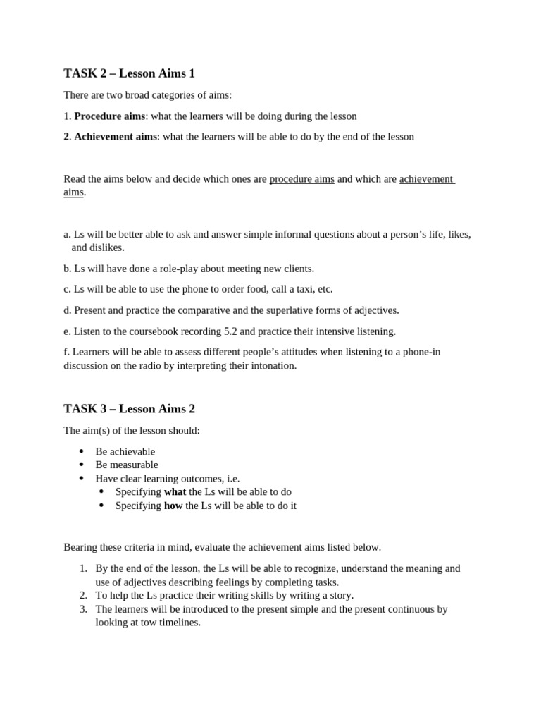 Task 2 & 3 & 4 & 5 (Lesson Aims) | PDF | Behavioural Sciences | Cognitive Science