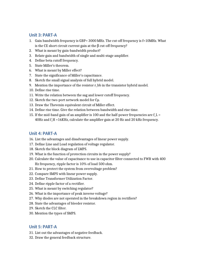 Unit_3_4_5_Questions | PDF | Amplifier | Rectifier