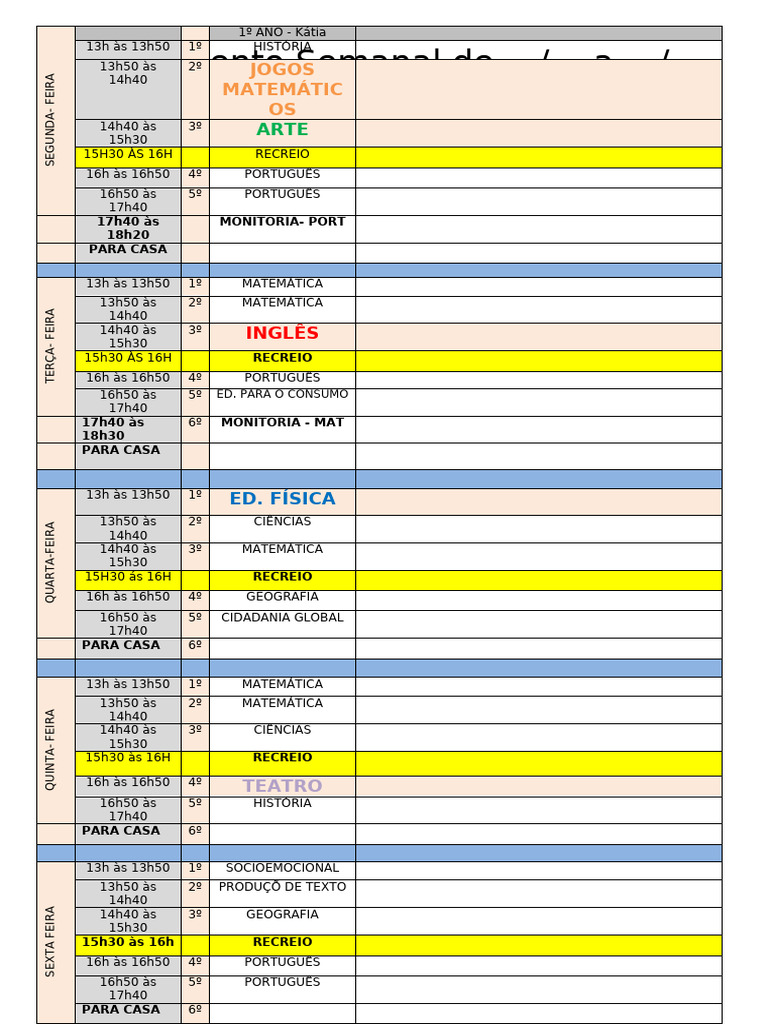 Planejamento Semanal - 2025 | PDF