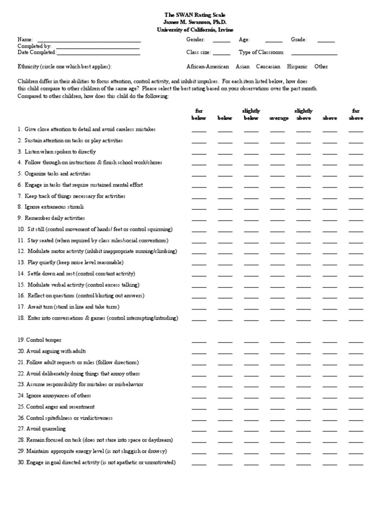 Swan Scale | PDF | Psychology | Behavioural Sciences