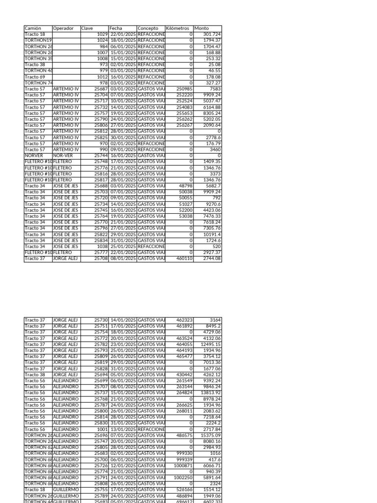 Gastos Mtto Enero 2025 | PDF