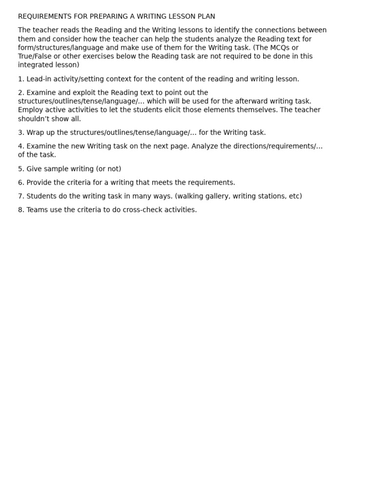 Writing Lesson Plan Preparation Guide | PDF