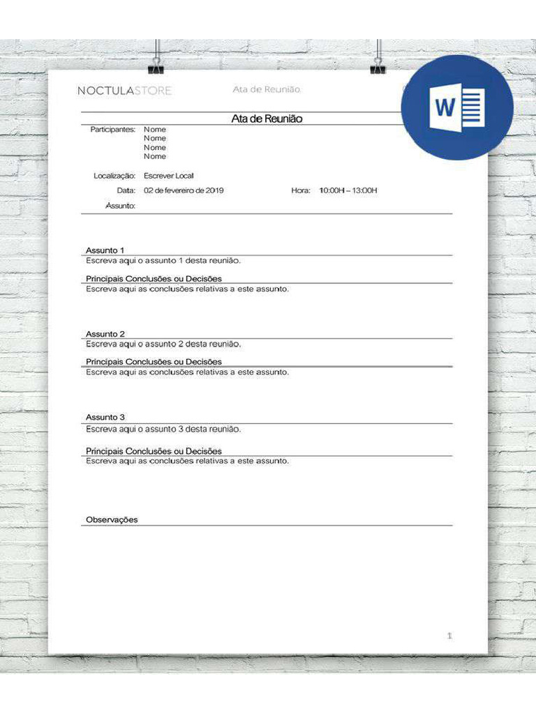 Modelo de Ata de Reunião Editável em Word | PDF