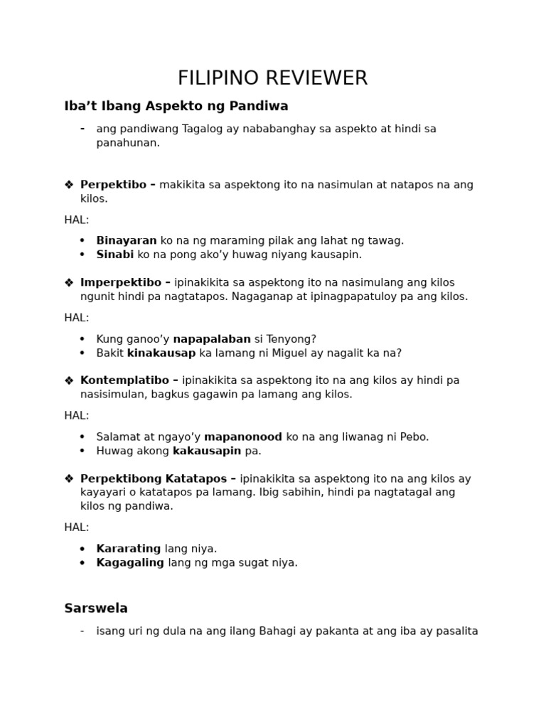 Filipino Reviewer 3rd Quarter | PDF