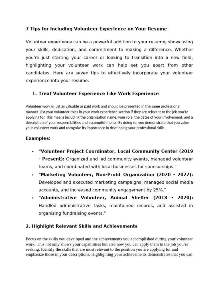7 Tips For Including Volunteer Experience On Your Resume | PDF ...