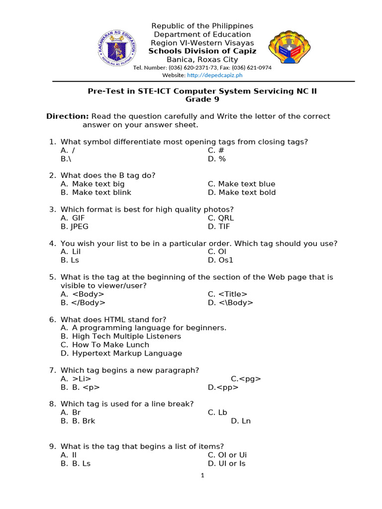 Pretest-STE-ICT Grade-9 | PDF | Computer Network | Microsoft Windows