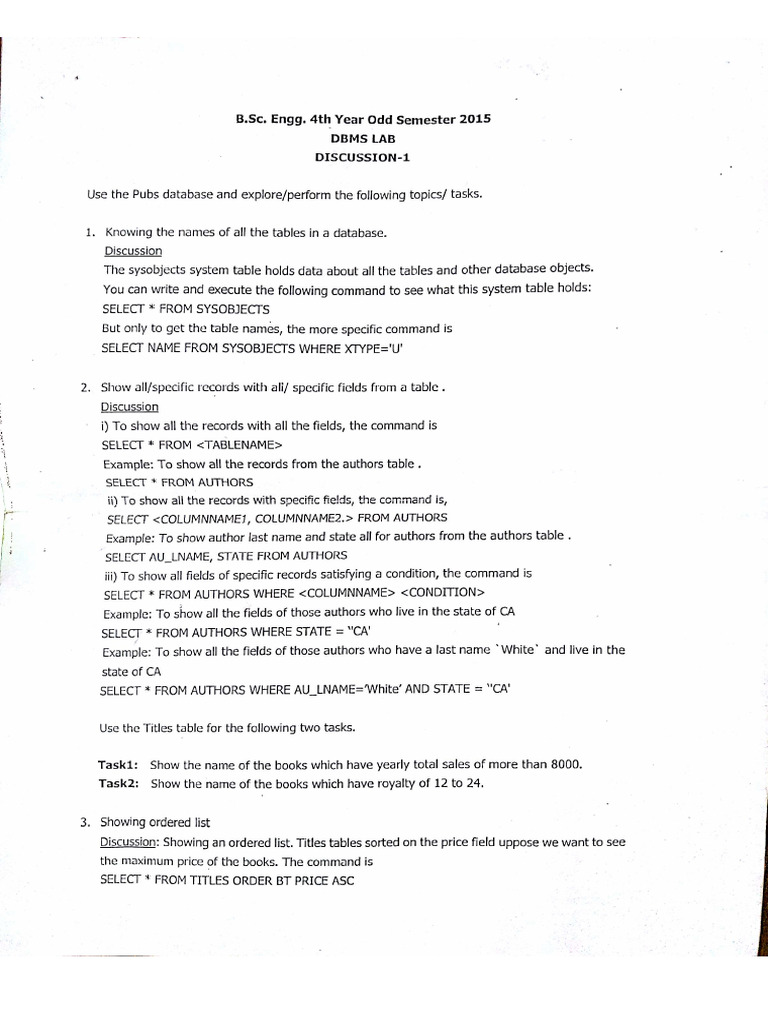 DBMS lab | PDF