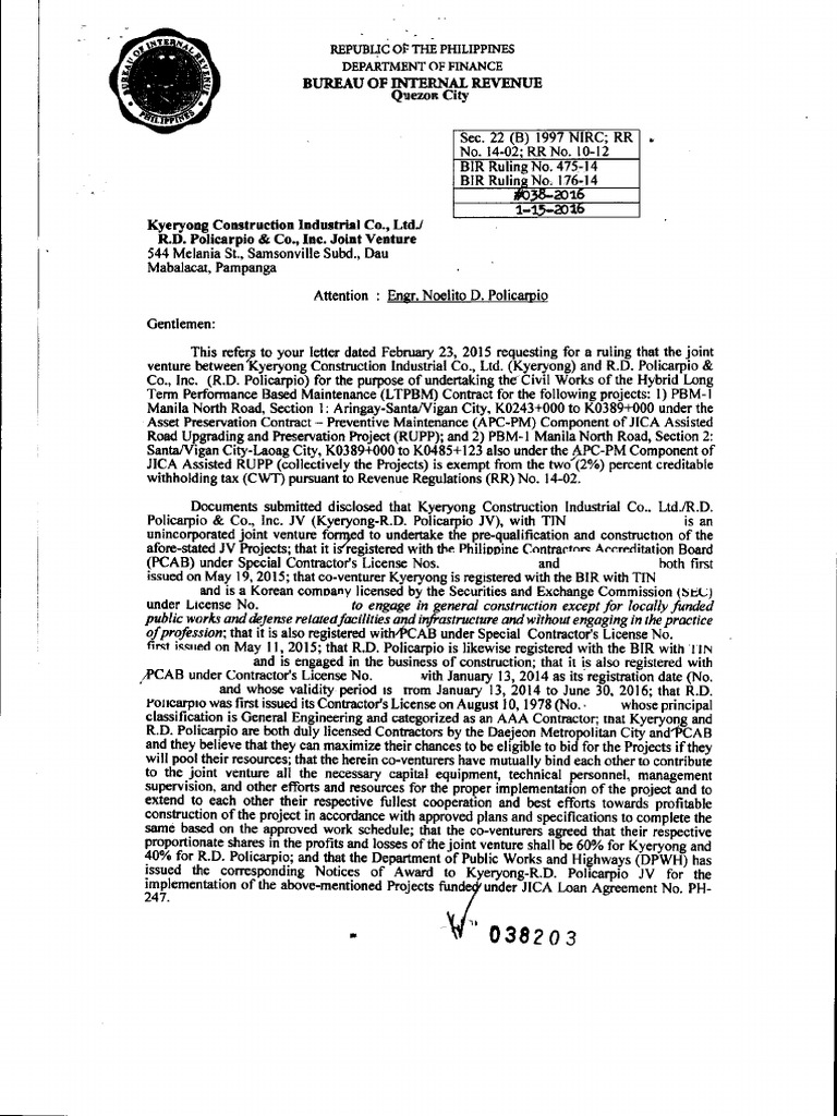Bir Ruling 038-2016 | PDF