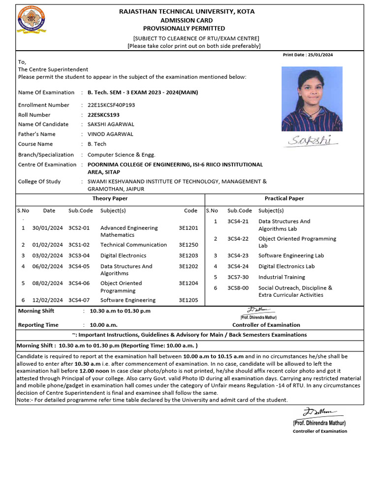 Admit Card | PDF | Computing