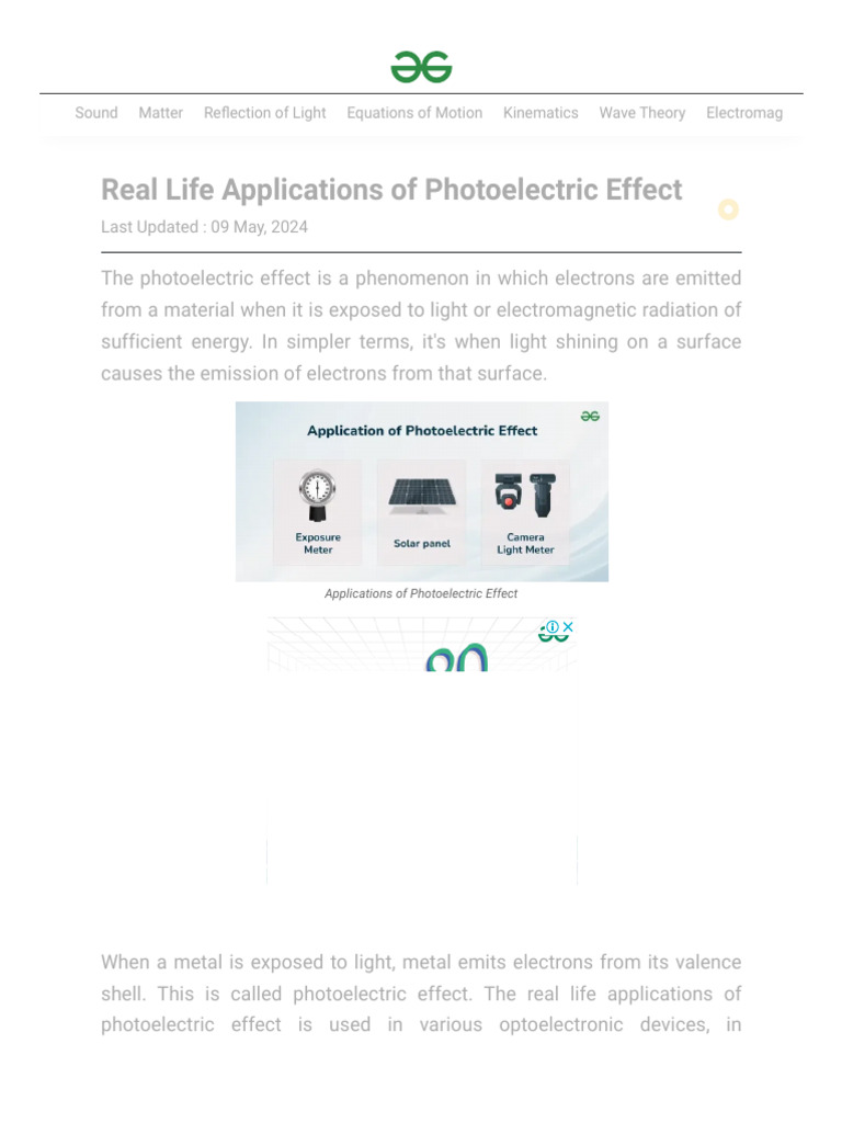 Real Life Applications of Photoelectric Effect - GeeksforGeeks | PDF ...