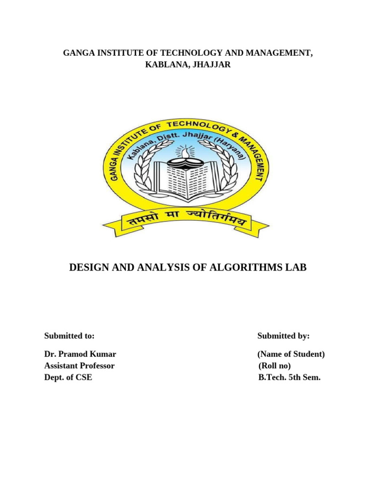 Front Page & Index of DAA - Lab | PDF