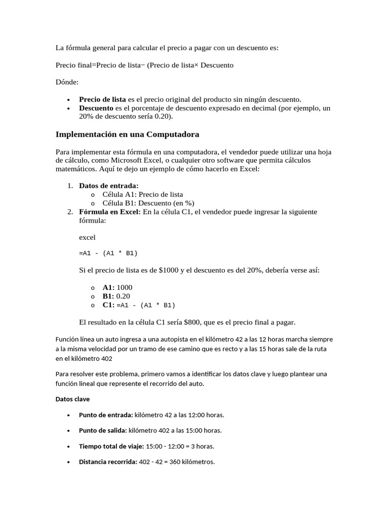 La Fórmula General para Calcular El Precio A Pagar Con Un Descuento Es ...