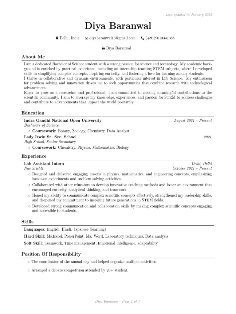 Diya resume | PDF | Science, Technology, Engineering, And Mathematics | Science