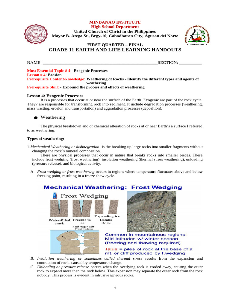 Lesson 4 - Exogenic Processes | PDF | Erosion | Weathering