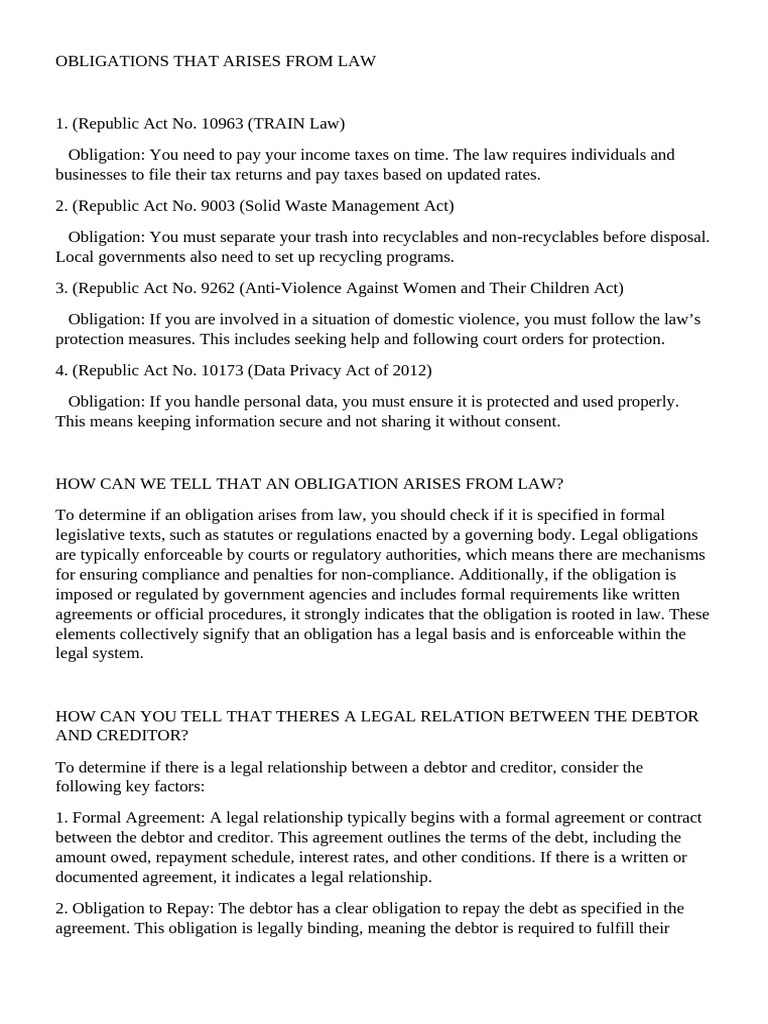 Legal Obligations Under Philippine Laws | PDF | Debt | Debtor